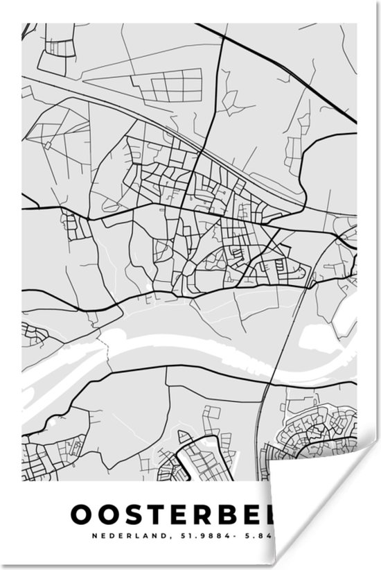 Poster Oosterbeek - Zwart Wit - Stadskaart - Plattegrond - Nederland ...
