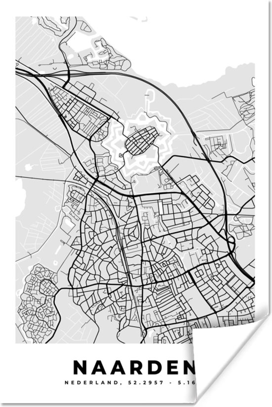 Poster Plattegrond - Naarden - Kaart - Stadskaart - 80x120 cm | bol.com