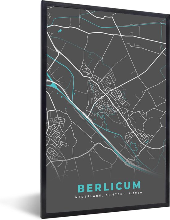Fotolijst incl. Poster - Berlicum - Blauw - Stadskaart - Plattegrond ...