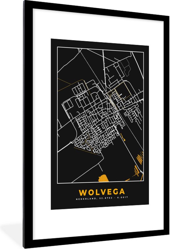Fotolijst incl. Poster - Wolvega - Black and Gold - Stadskaart - Plattegrond - Kaart -... | bol