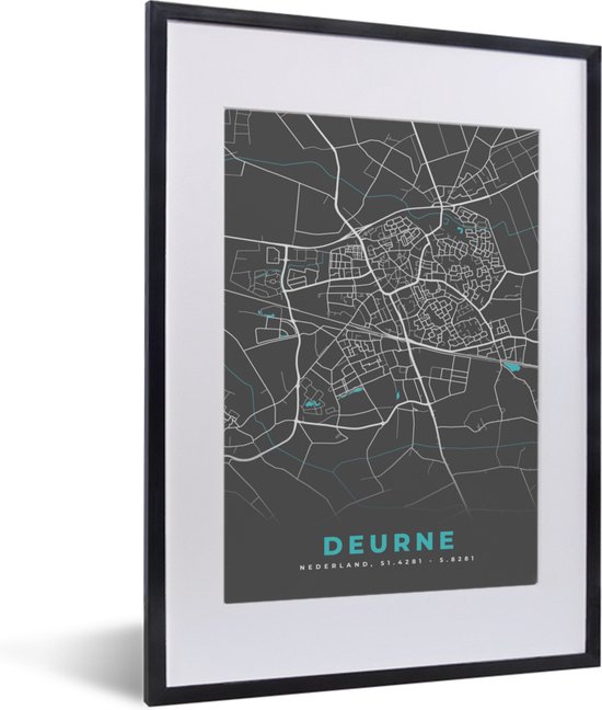 Fotolijst incl. Poster - Deurne - Stadskaart -Kaart - Plattegrond ...
