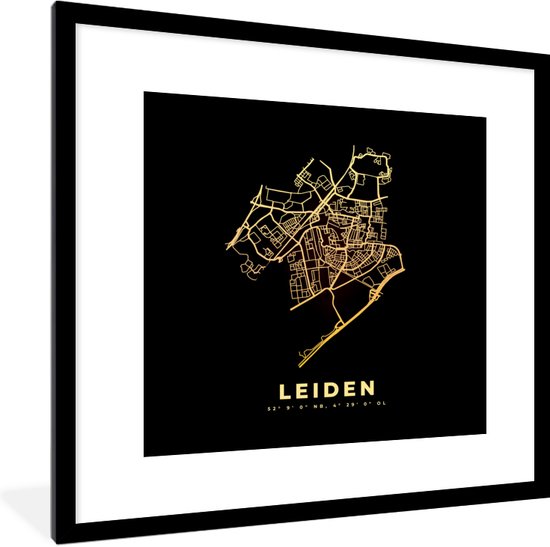 Fotolijst incl. Poster - Plattegrond - Stadskaart - Leiden - Kaart ...