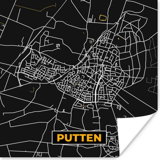 Poster Putten - Stadskaart - Black and Gold - Plattegrond - Kaart ...