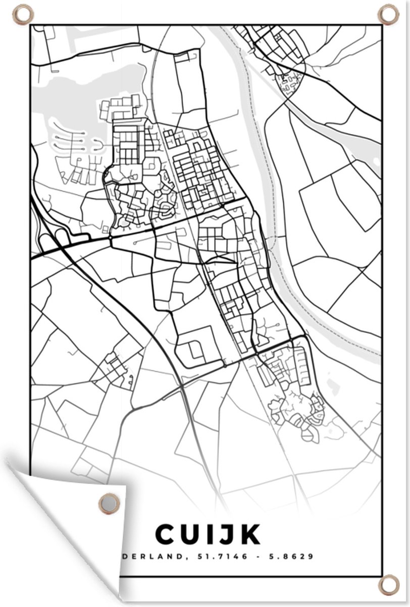 Tuindecoratie Cuijk - Zwart Wit - Stadskaart - Plattegrond - Kaart ...