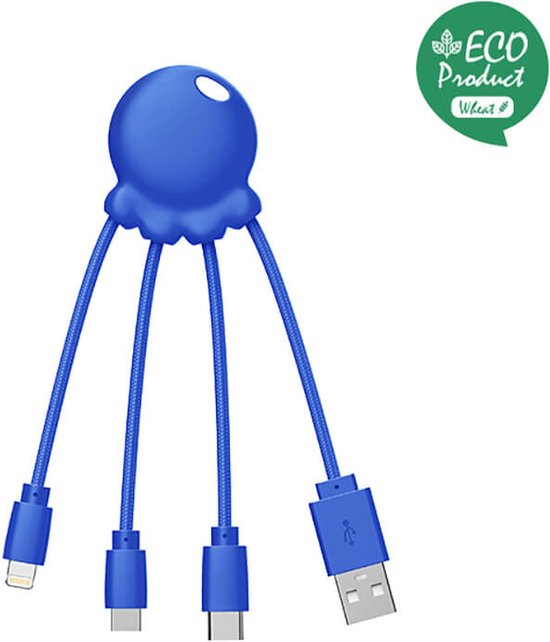 Xoopar, Octopus 3 in 1 USB A/micro USB en USB C en Lightning-kabel 0,1m ...