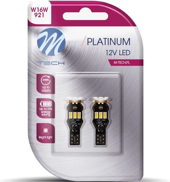 M-Tech LED W16W / T15 12V - Platinum 9x Led diode - Wit - Set | bol