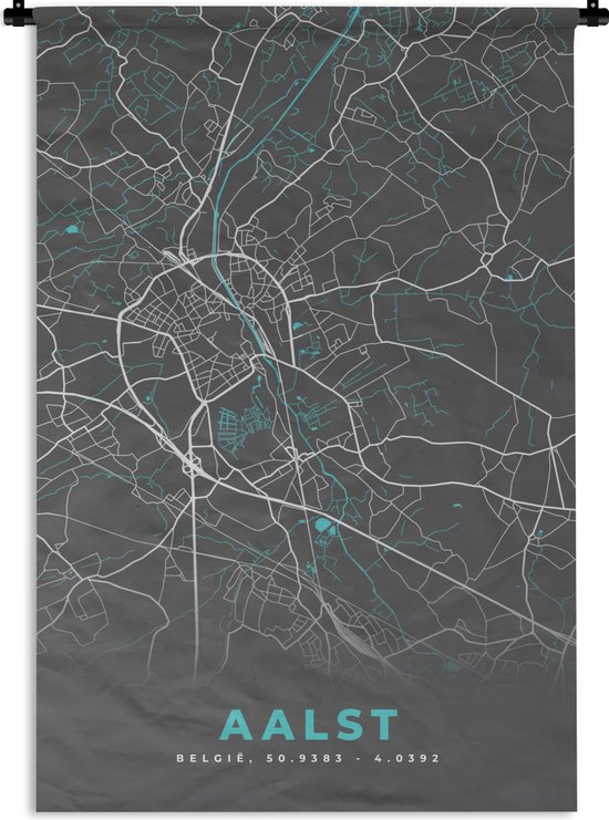 Wandkleed - Wanddoek - Plattegrond – Aalst – Blauw – Stadskaart - Kaart ...