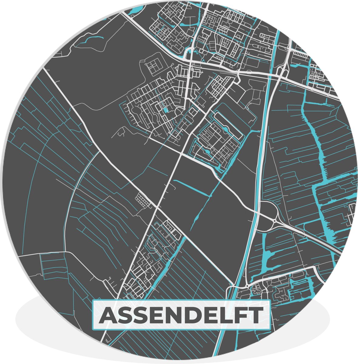 Assendelft - Stadskaart - Blauw - Kaart - Plattegrond Kunststof plaat ...