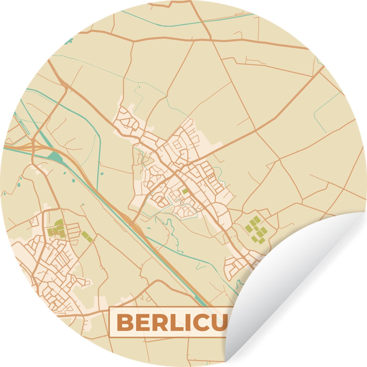 Behangcirkel - Berlicum - Vintage - Stadskaart - Plattegrond - Kaart ...