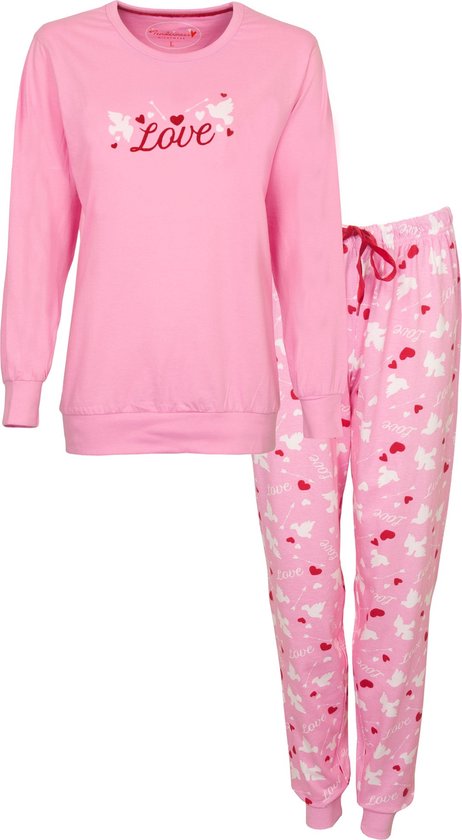 Tenderness Dames Pyjama - Katoen - Hartjes - Zacht Roze - Maat XXL | bol