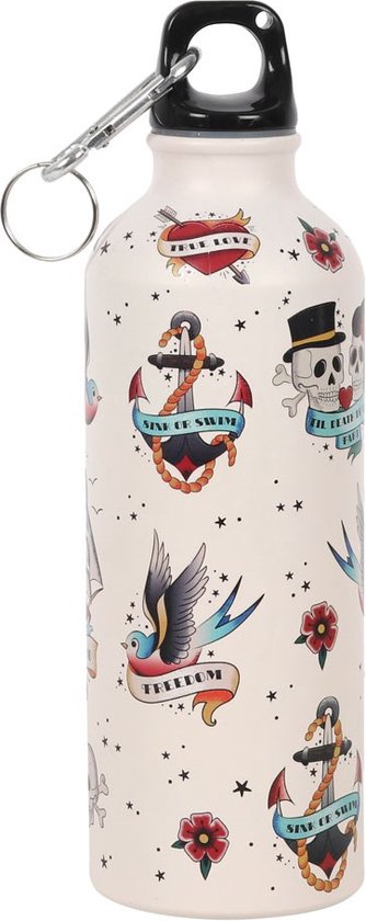 Something Different - Tattoo Print Metal Waterfles - Multicolours | bol