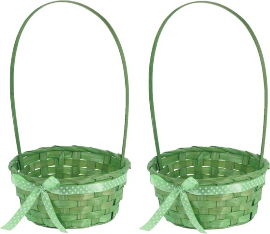 Excellent Houseware Rieten mandje met hengsel - 2x - groen - 21 x 39 cm ...