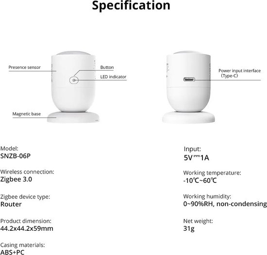 Sonoff MMwave Human Presence Sensor SNZB-06P | bol