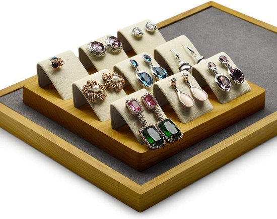 Massief hout 9 locatie oorringen standaard sieraden vitrine display ...