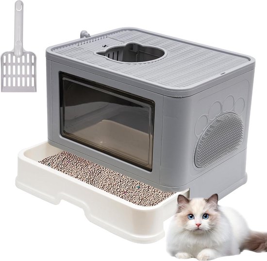 Kattenbak Opvouwbaar Kattentoilet met Bontborstel - Gemakkelijk te ...