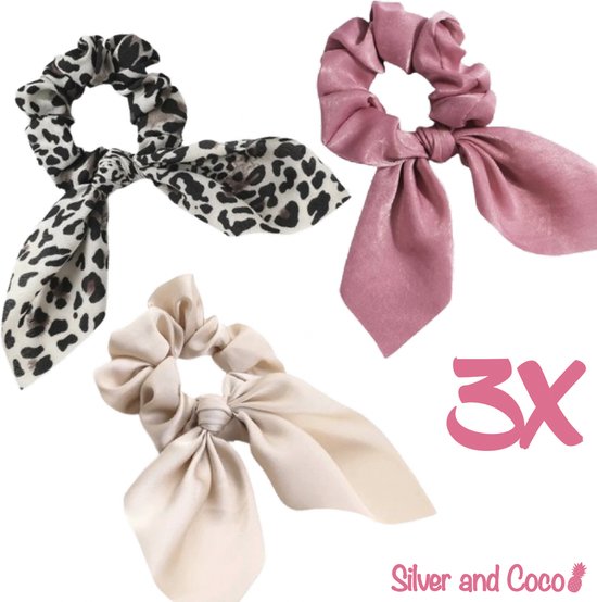 SilverAndCoco® - 3 Scrunchies Wokkel met Strik Elastiek Haarband ...