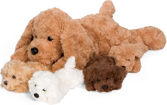 Klikkopers® - Knuffel Hond met 4 Baby's - 40CM - Squish Knuffel ...