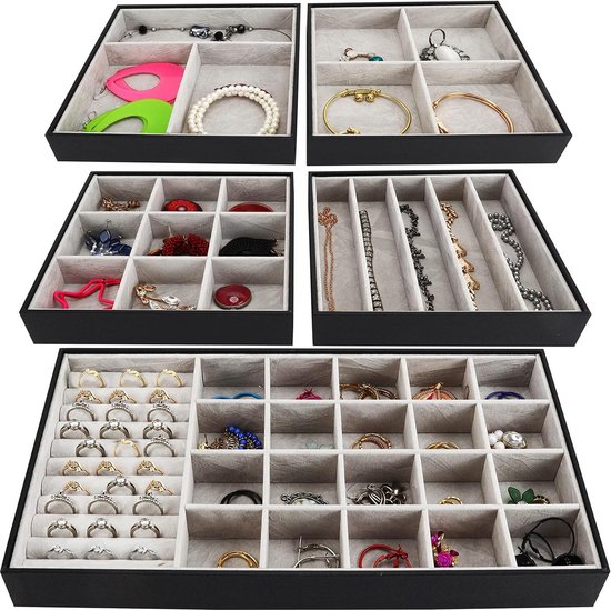 Zwarte Faux Lederen Stapelbare Sieraden Organizer Opslag Rekken - 5 Pak ...