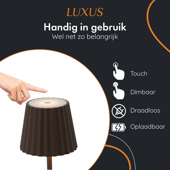 Luxus Draadloze Tafellamp Oplaadbaar - Aafke - Goud - 37cm ...