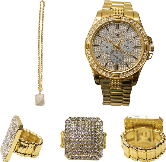 Pooier set Plaat - 1 horloge, 1 ring plaat, 1 ketting plaat - strass ...