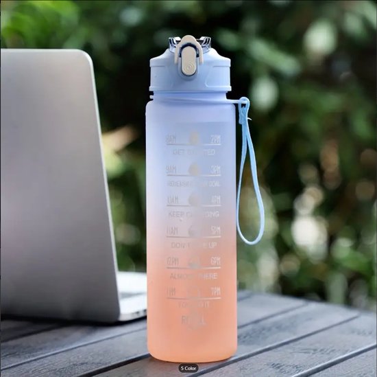 Motivatie Water Fles- Blauw/Paars - Oranje/roze 750 ml Drinkfles ...