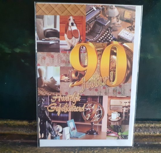 90 jaar! Van harte gefeliciteerd! Een leuke kaart met hond - pantoffels, koffie en... | bol
