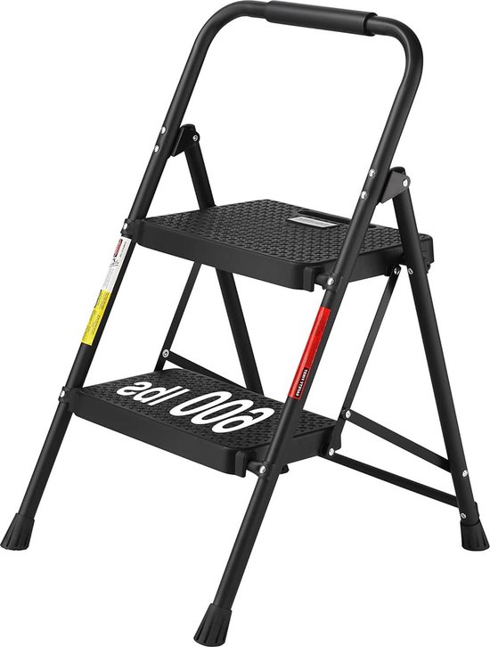 Opvouwbare Zwarte Stalen Ladder Trapladder met Brede Antislip Pedalen ...