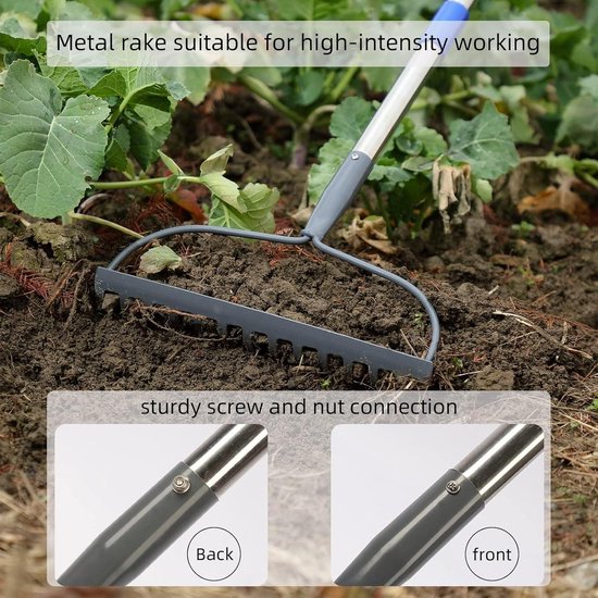 14 Teeth Arch Rake with Stainless Steel Handle - Metal Gardening Rake ...