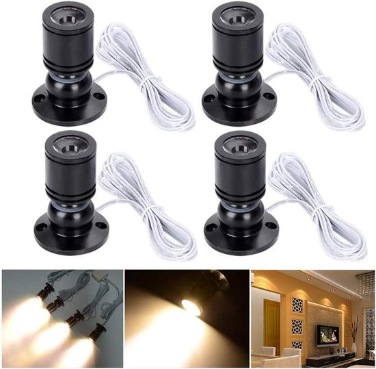 Set van 4 mini-led-inbouwspots koudwit aluminium kledingkast ...