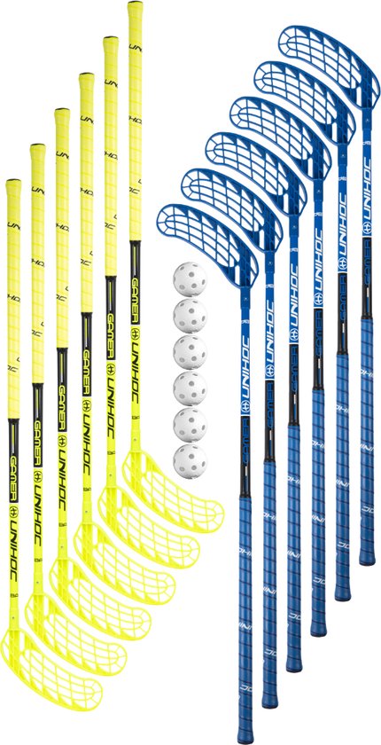 Floorball Set Unihoc GAMER PRO FLEX 12 Sticks + 6 Ballen | bol