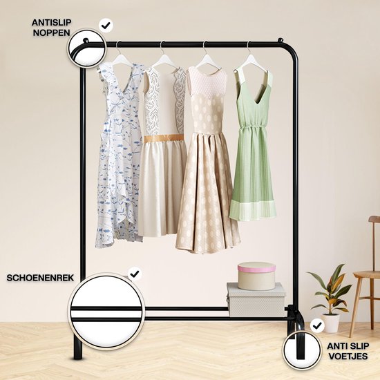 Vonia Kledingrek 150x40x110 cm - Kledingrek met Schoenenrek ...