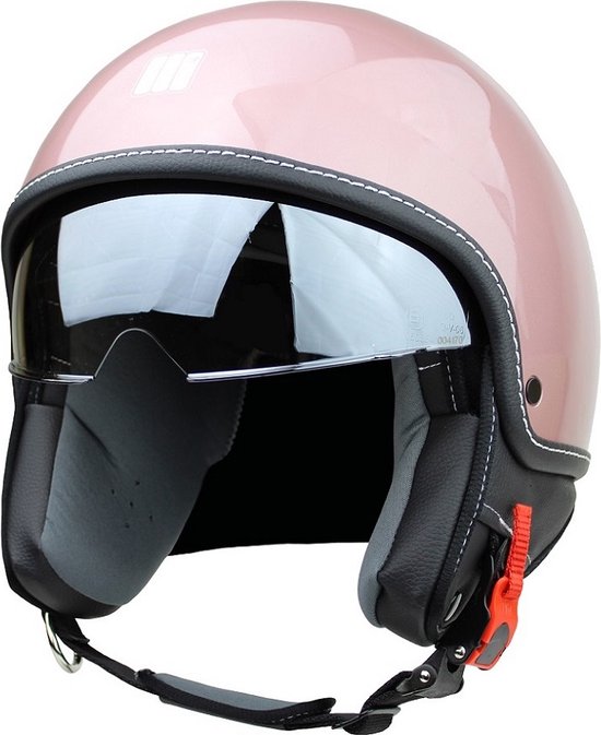 Scooterhelm Roze - Motocubo beetle - jethelm met vizier - gold pink ...