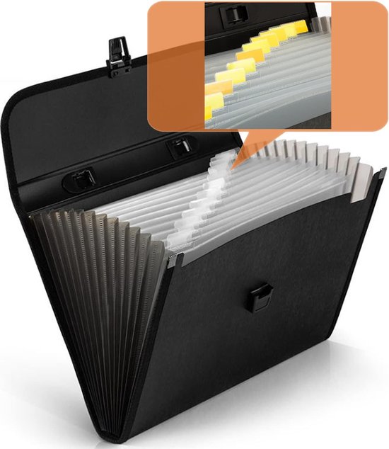 Documentenmap, 12 vakken, A4-formaat, accordeon-map met deksel ...