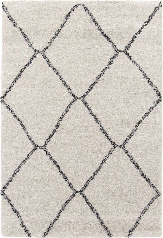 sweeek - Shaggy tapijt, lange haren, berber-stijl, wit en zwart | bol