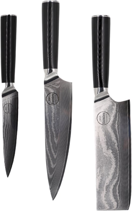 Sumisu Knives - Japanse messenset 3-delig incl. slijpsteen - Black ...