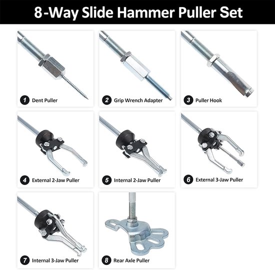 Slagtrekker - 8-in-1 set voor naven, assen, lagers - Deuken trekker | bol