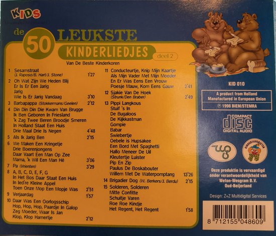 De 50 leukste kinderliedjes Deel 2 - Cd Album, De Beste Kinderkoren ...