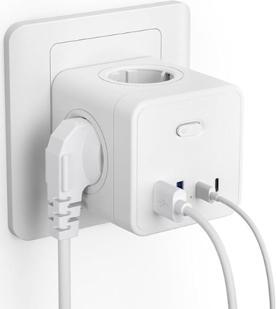 Stekkerdoos blok USB, USB Stopcontact met 4 Stekkers en 2 USB C en 2 ...