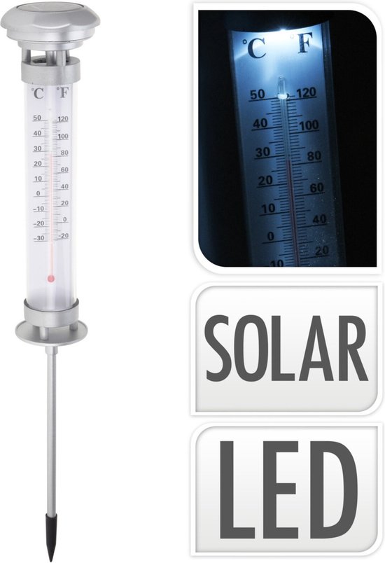 Pro Garden Tuin/buiten thermometer - met solar verlichting - 58 cm ...