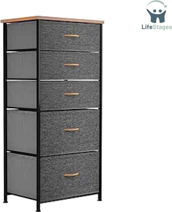 LifeStages - Smalle Ladekast met 5 Laden van Stof - Opbergkast ...