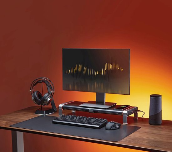 Monitorstandaard met RGB-verlichting en Qi-oplader | bol