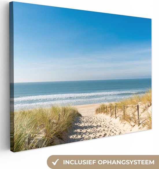 Canvas - Zee - Strand - Gras - Duin - Canvas zee - 120x90 cm - Schilderij - Canvas... | bol