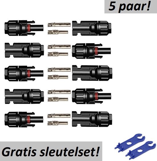 JT&T 5 Paar MC4 Connectors + mc4 Sleutelset - MC4 set gratis MC4 Sleutelset | bol