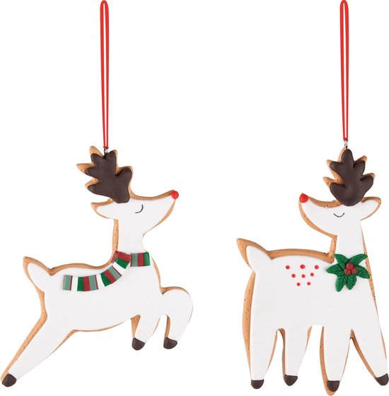 Dekoratief | Hanger koekje rendier, wit/bruin, klei, 8x1x10cm, set van ...