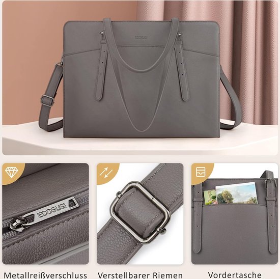 Laptophandtas voor dames, laptoptas, 15,6 inch, shopper, grote leren ...