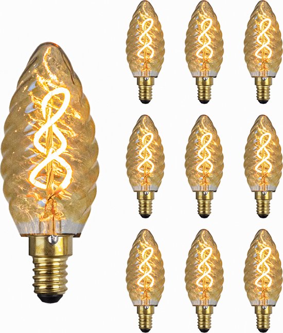 Bundelpakket | LED Filament kaars lamp 2W | Ribbel | E14 | 2400K | 10 stuks | bol