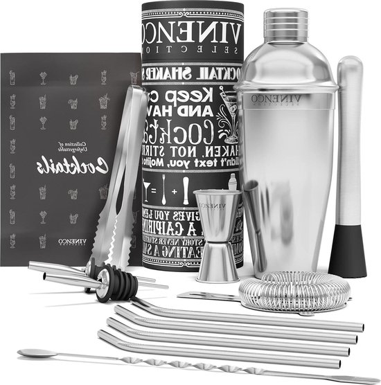 Cocktail Shaker Set met Recepten Book - 13 Delig RVS Staal Premium ...