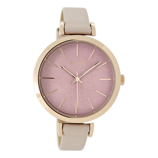 OOZOO Timepieces - Rosé goudkleurige horloge met poeder roze leren band ...