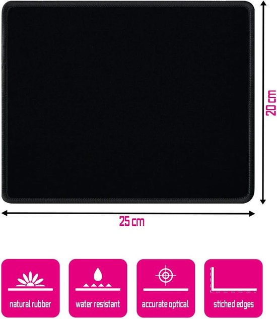 Muismat Grootte S (250 x 200 mm), Mouse Pad Design: Zwart, Genaaide ...