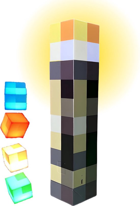 Minecraft Lamp - RGB Lichtgevende LED Fakkel - 4 Light standen ...
